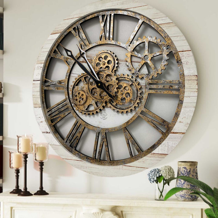 Wall Clock for Living Room, Large, Oversized, With Real Moving Gears ...