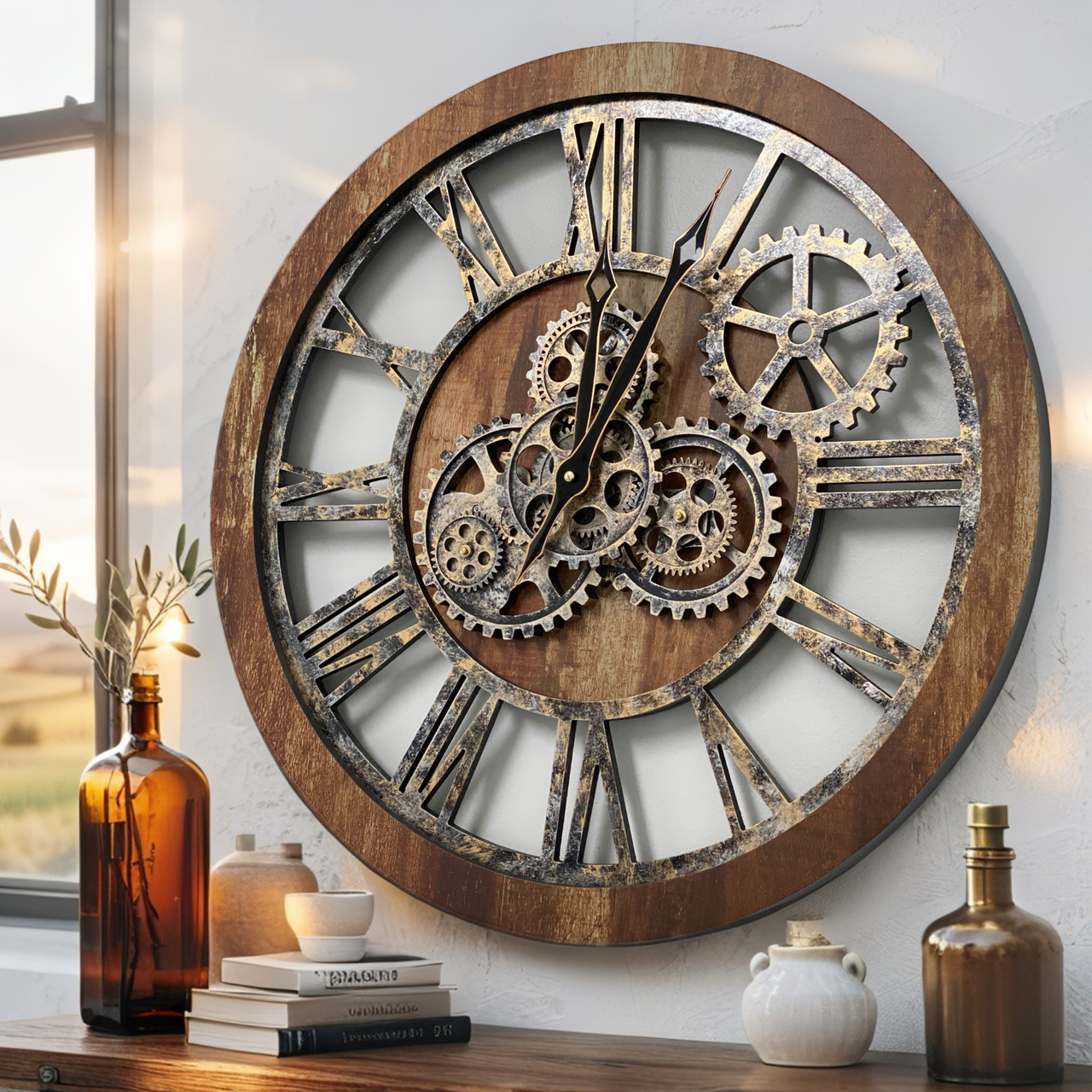 AMERICA LINE WALL CLOCK ROUND 24 INCH VINTAGE BROWN – The Gears Clock