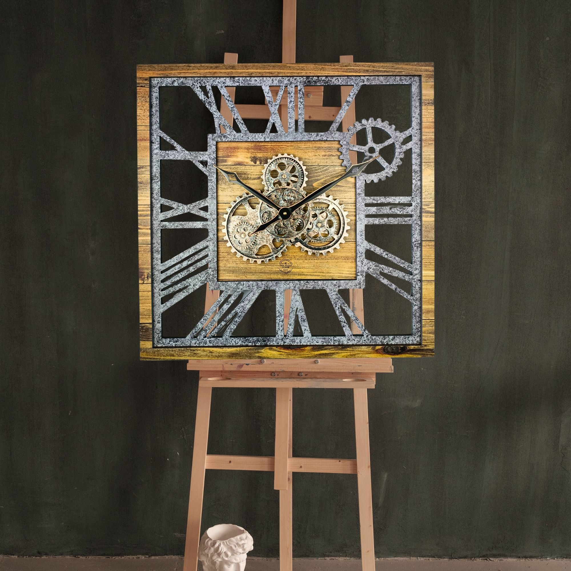 WALL CLOCK 24 INCH WOOD AND STONE Large Clock for Living Room Decor ...