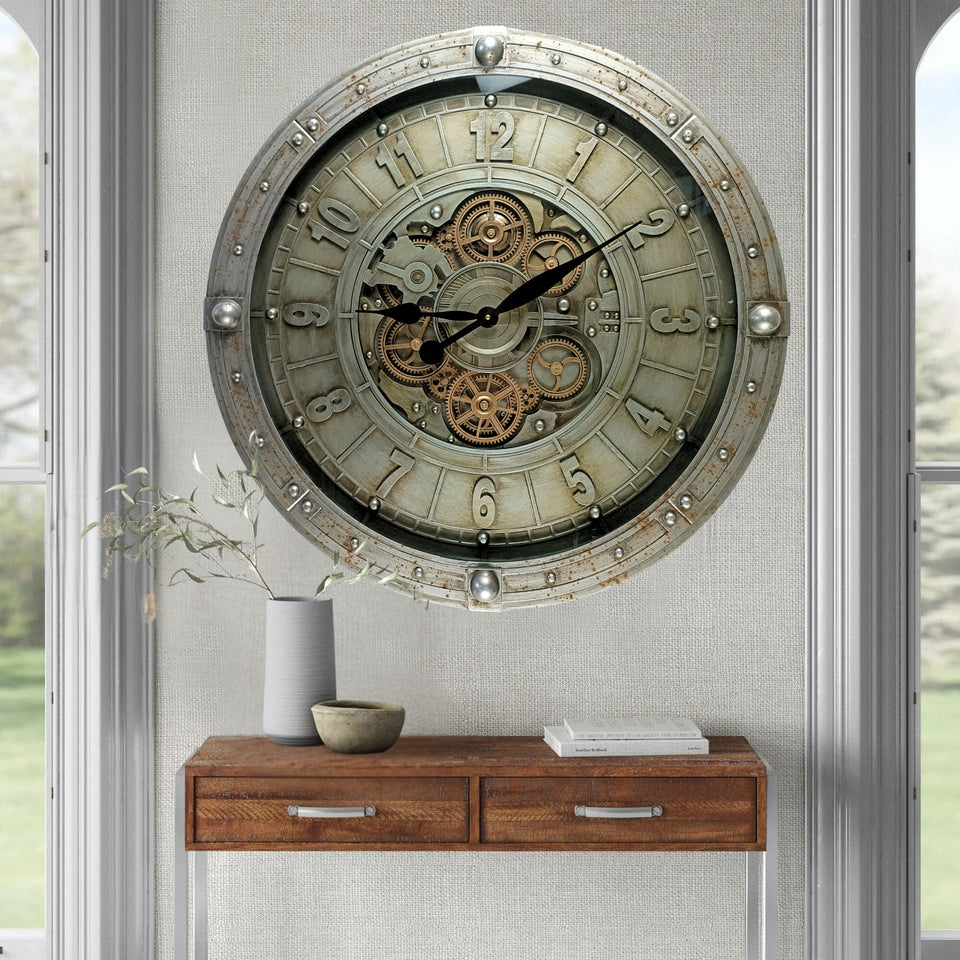 LUXEMBOURG LINE WALL CLOCK ROUND 27 INCH "KIRCHBERG" SILVER-ANTIQUE ...