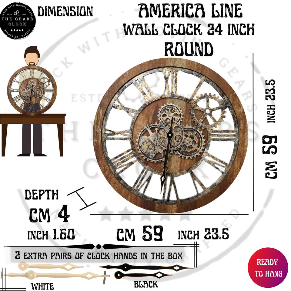 AMERICA LINE WALL CLOCK ROUND 24 INCH DESERT BEIGE – The Gears Clock