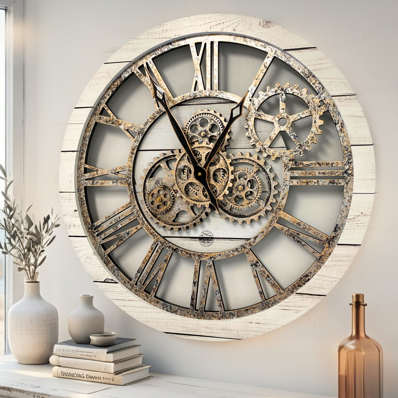 AMERICA LINE WALL CLOCK ROUND 24 INCH WHITE FARMHOUSE – The Gears Clock