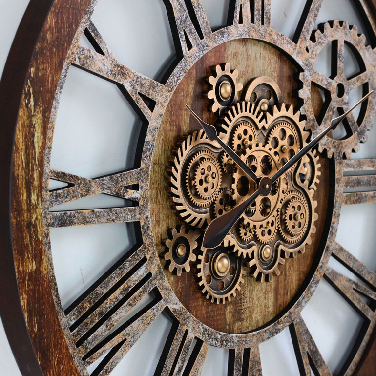 Wall Clock Large, Oversized, Industrial style w/moving gears n.1 USA ...