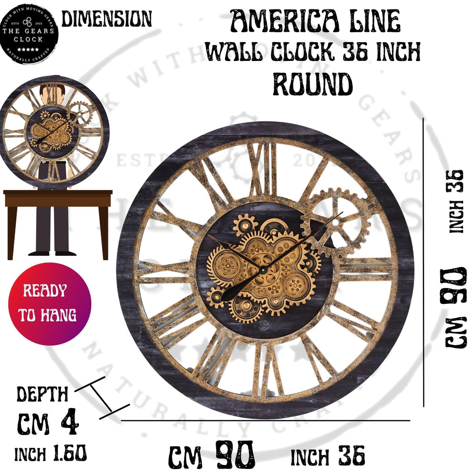 AMERICA LINE WALL CLOCK ROUND 36 INCH VINTAGE BLACK – The Gears Clock