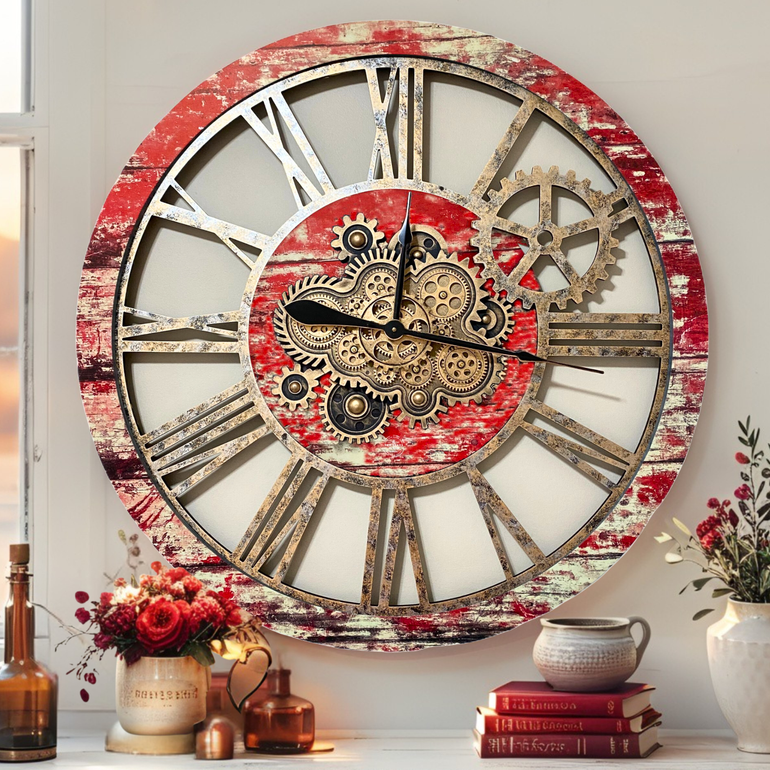 Wall Clock 36 inch Living Room, Large, Wooden, Vintage, Industrial ...