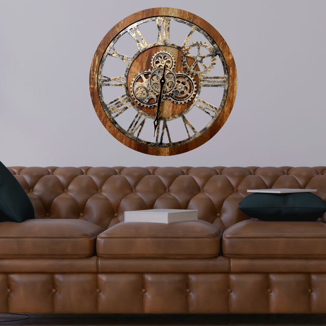 AMERICA LINE WALL CLOCK ROUND 24 INCH VINTAGE BROWN – The Gears Clock