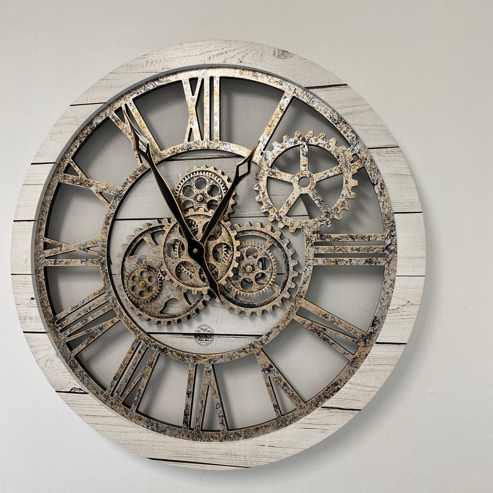 AMERICA LINE WALL CLOCK ROUND 24 INCH WHITE FARMHOUSE – The Gears Clock