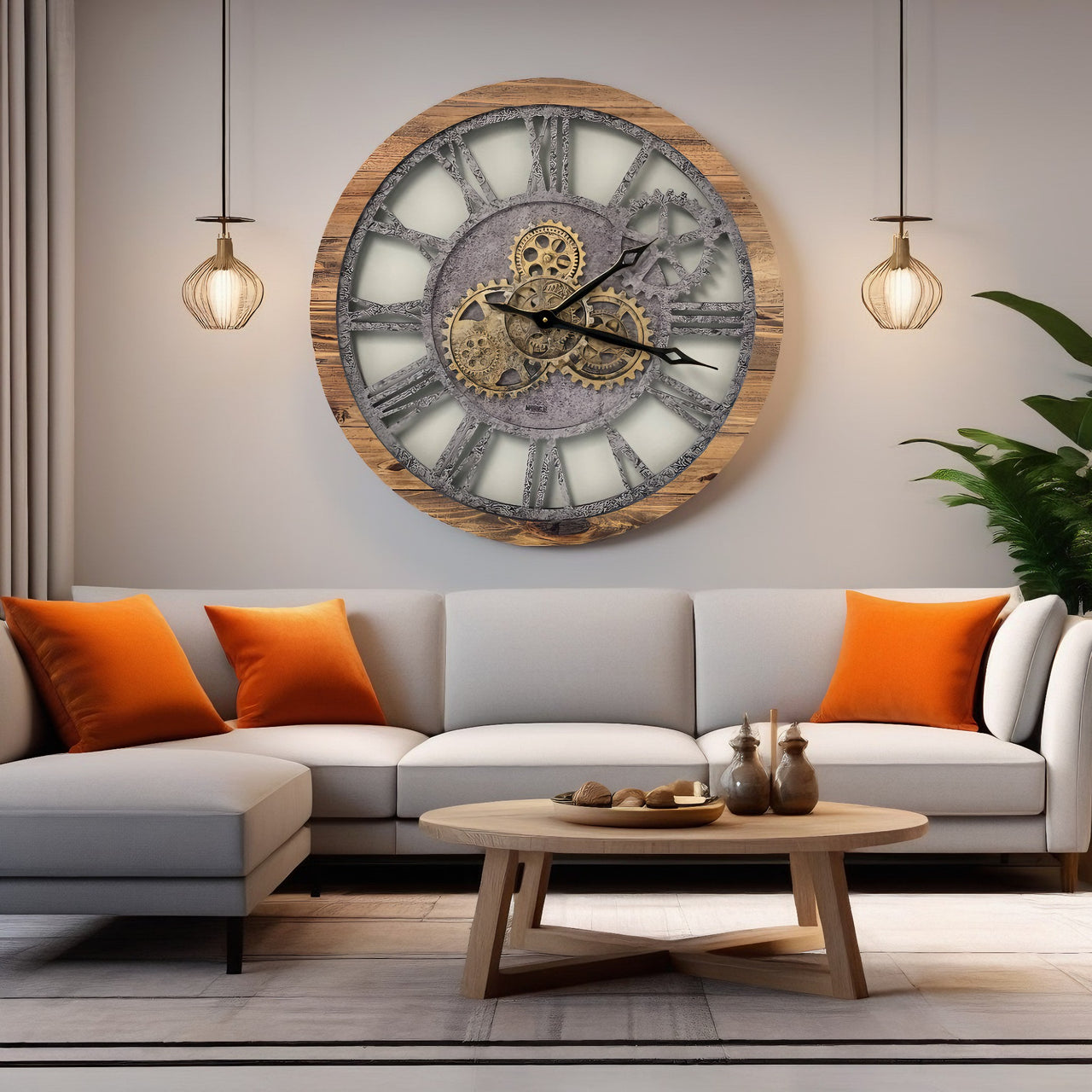 AMERICA LINE WALL CLOCK ROUND 24 INCH WOOD & STONE – The Gears Clock