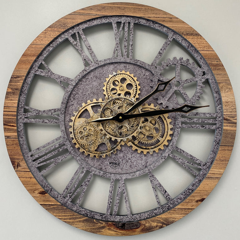Wall Clock Large, Oversized, Industrial style w/moving gears n.1 USA ...