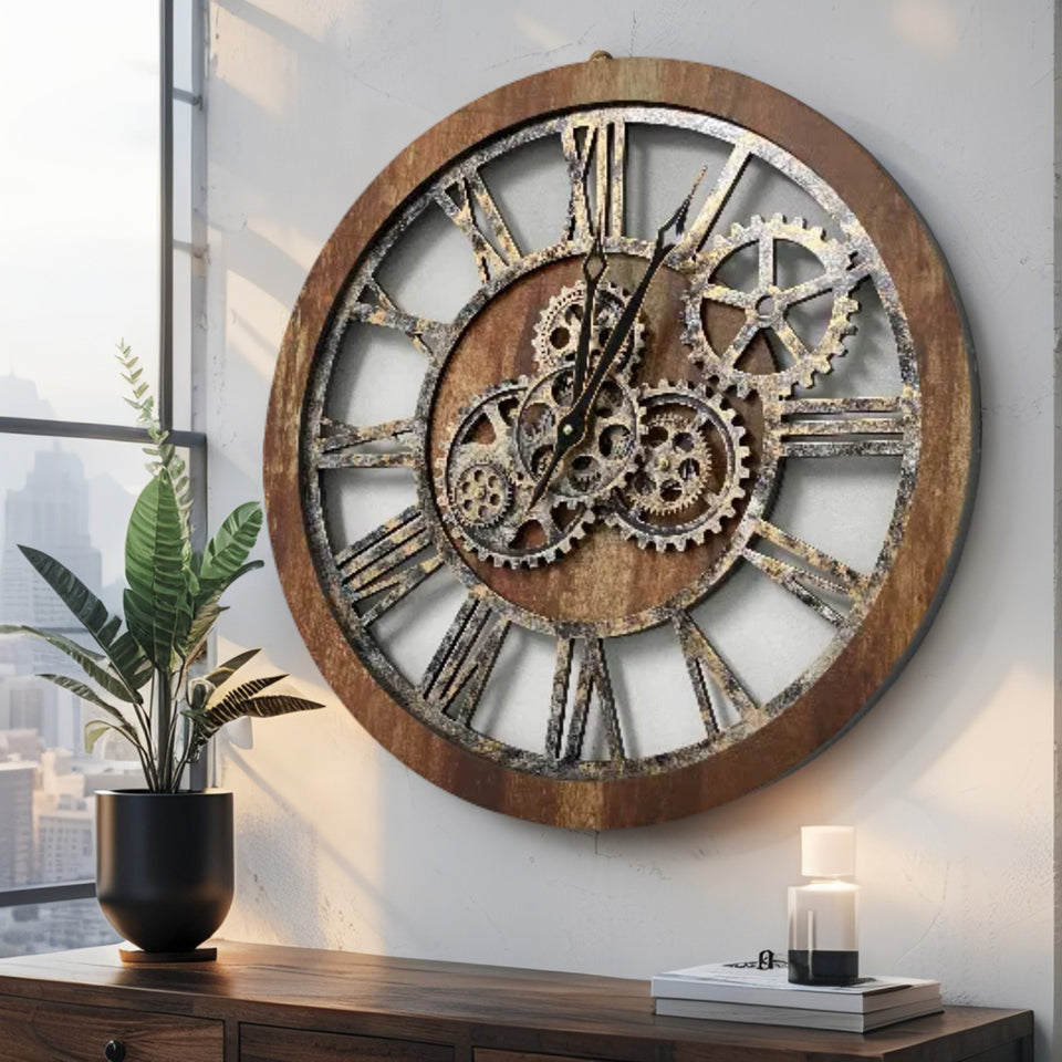 AMERICA LINE WALL CLOCK ROUND 24 INCH VINTAGE BROWN – The Gears Clock