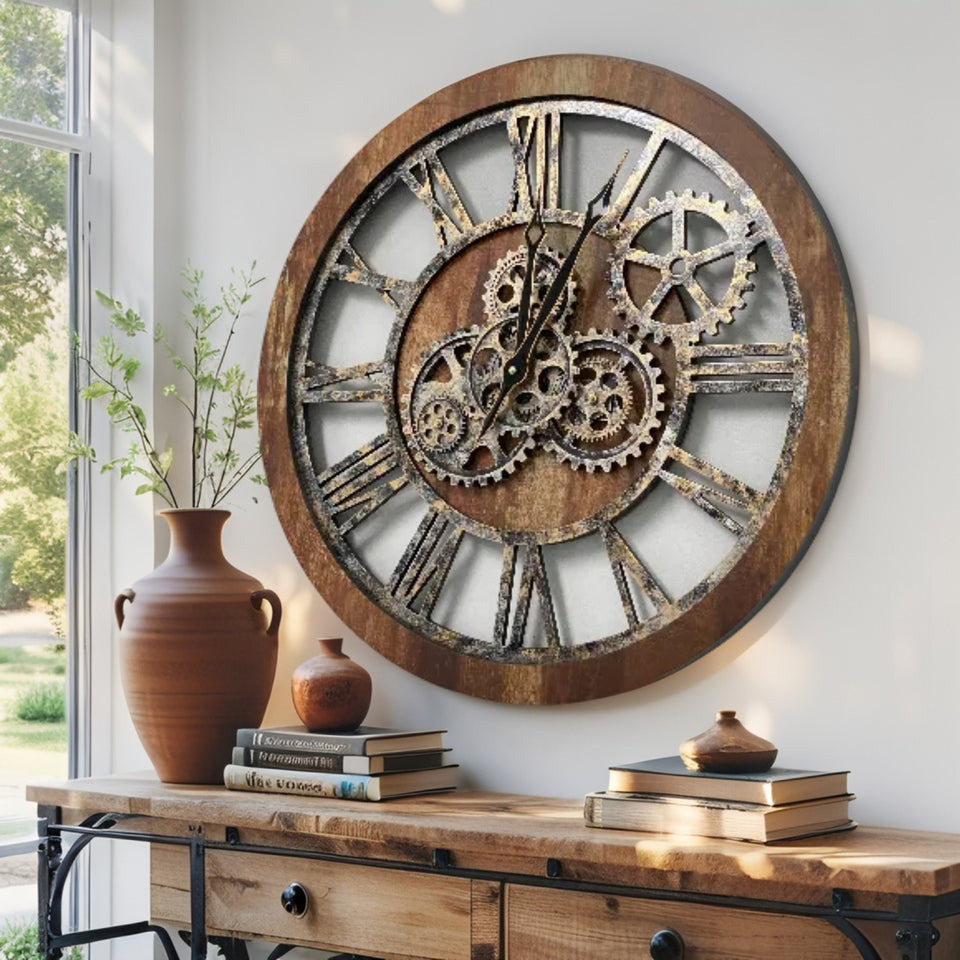 AMERICA LINE WALL CLOCK ROUND 24 INCH VINTAGE BROWN – The Gears Clock