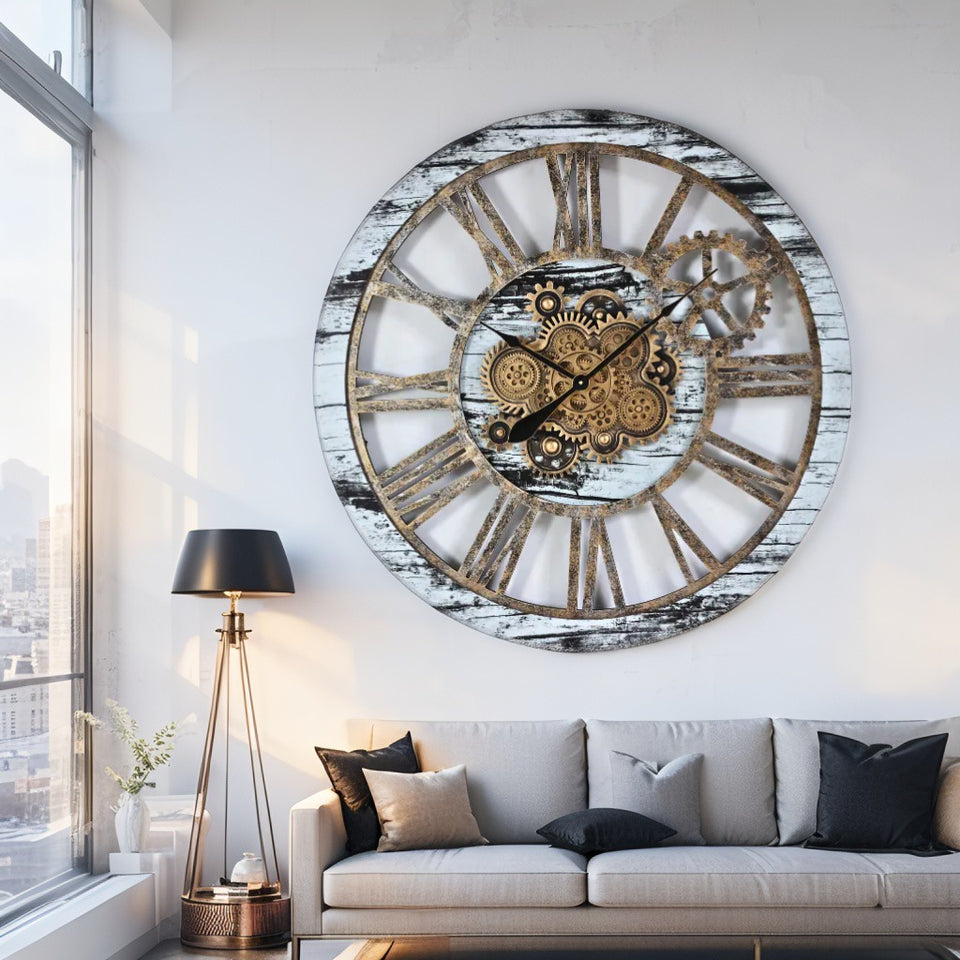 AMERICA LINE WALL CLOCK ROUND 36 INCH GREY & WHITE – The Gears Clock