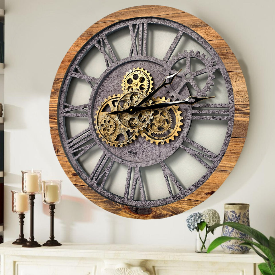 AMERICA LINE WALL CLOCK ROUND 24 INCH WOOD & STONE – The Gears Clock