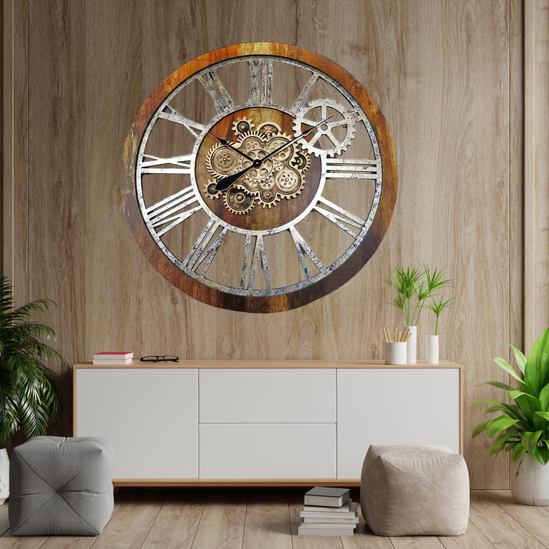 Wall Clock 36 inch Living Room, Large, Wooden, Vintage, Industrial ...