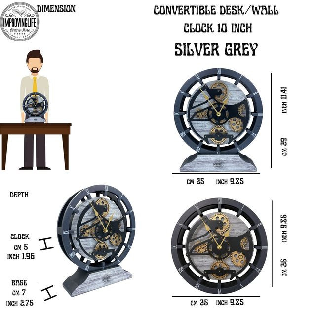 CANADA LINE DESK CLOCK ROUND (HYBRID WALL) 10 INCH SILVER GREY – The ...