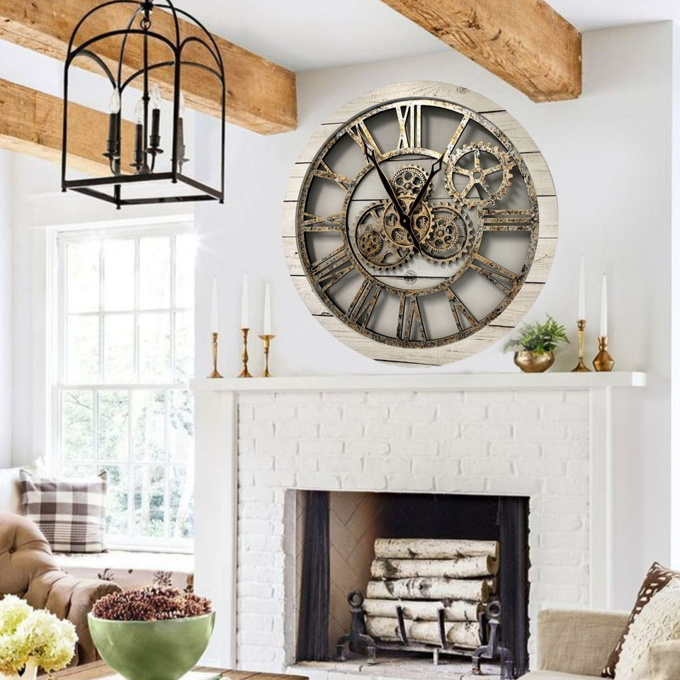 AMERICA LINE WALL CLOCK ROUND 24 INCH WHITE FARMHOUSE – The Gears Clock