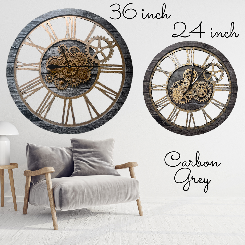 AMERICA LINE WALL CLOCK ROUND 36 INCH CARBON GREY – The Gears Clock