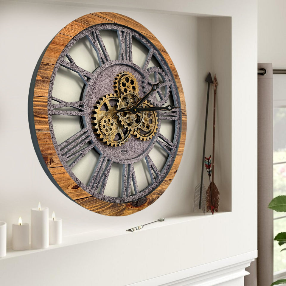 AMERICA LINE WALL CLOCK ROUND 24 INCH WOOD & STONE – The Gears Clock