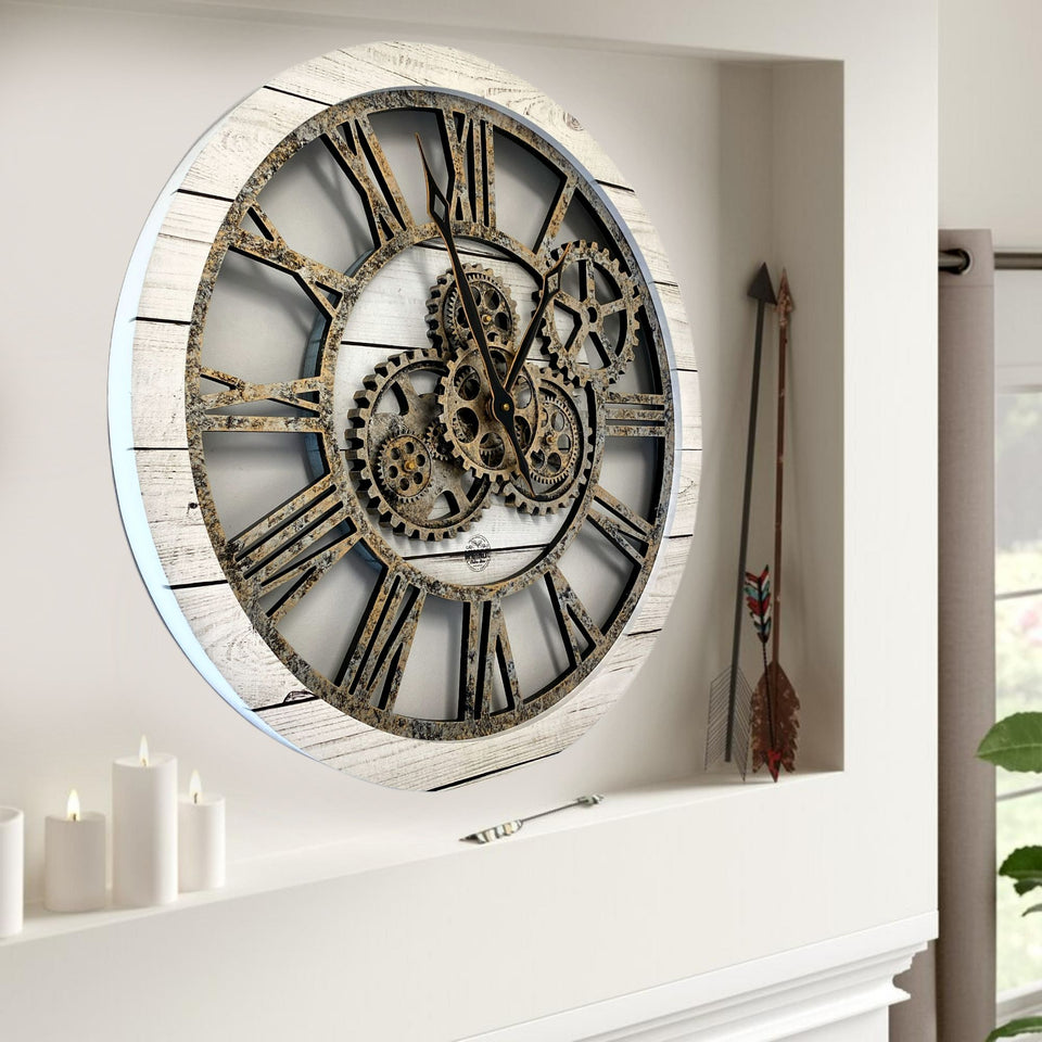 AMERICA LINE WALL CLOCK ROUND 24 INCH WHITE FARMHOUSE – The Gears Clock