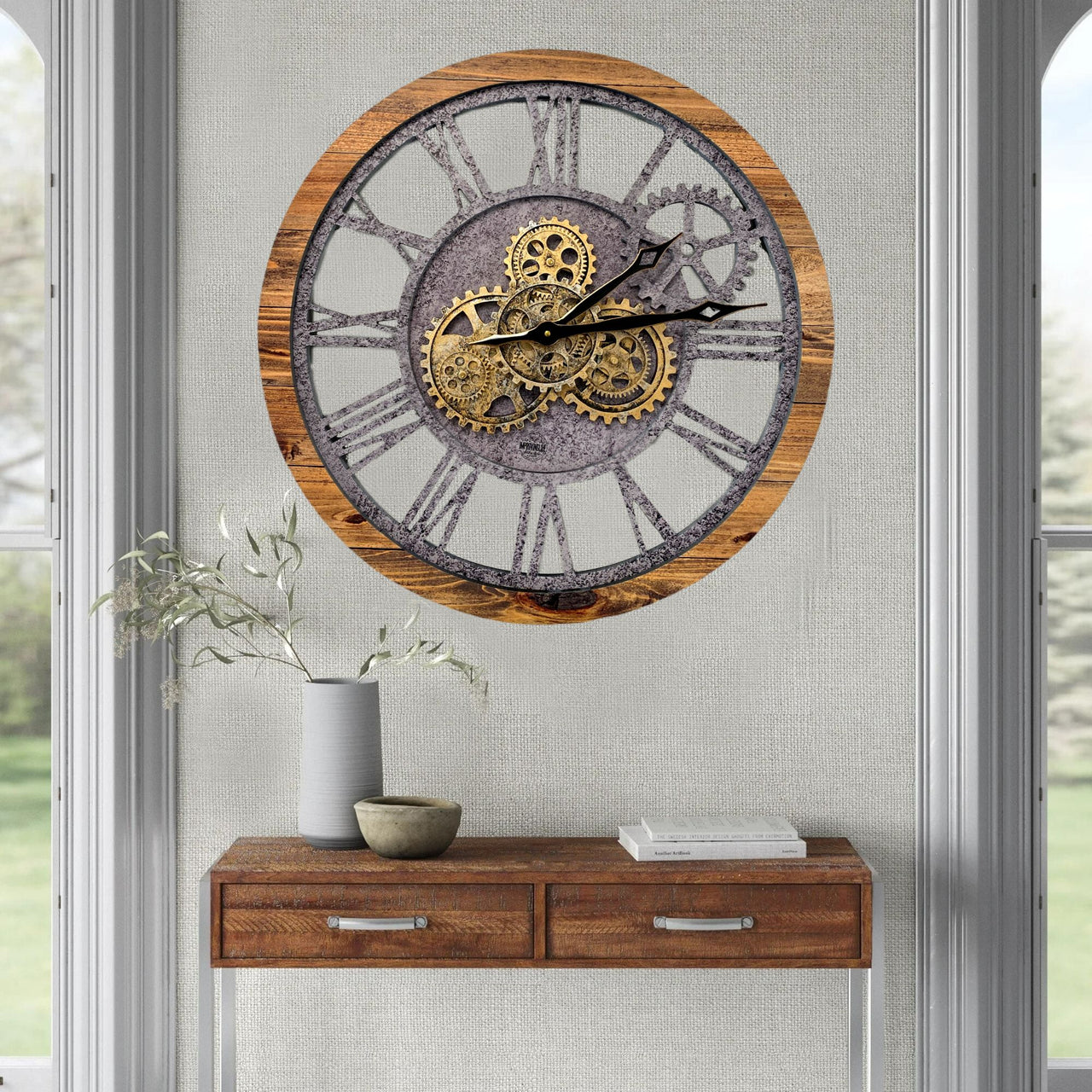 AMERICA LINE WALL CLOCK ROUND 24 INCH WOOD & STONE – The Gears Clock