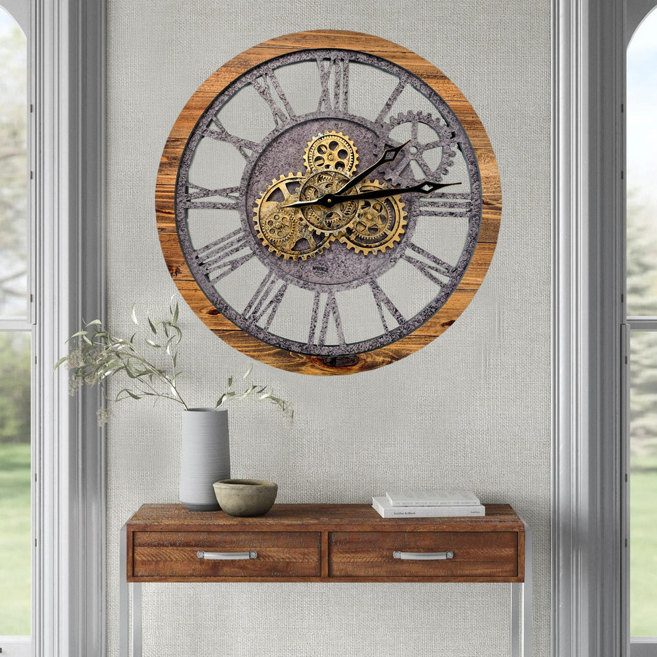 AMERICA LINE WALL CLOCK ROUND 24 INCH WOOD & STONE – The Gears Clock
