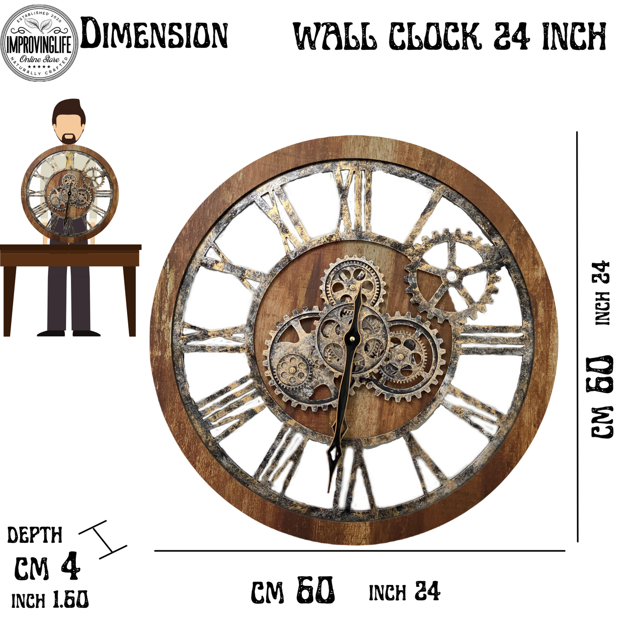 AMERICA LINE WALL CLOCK ROUND 24 INCH VINTAGE BROWN – The Gears Clock