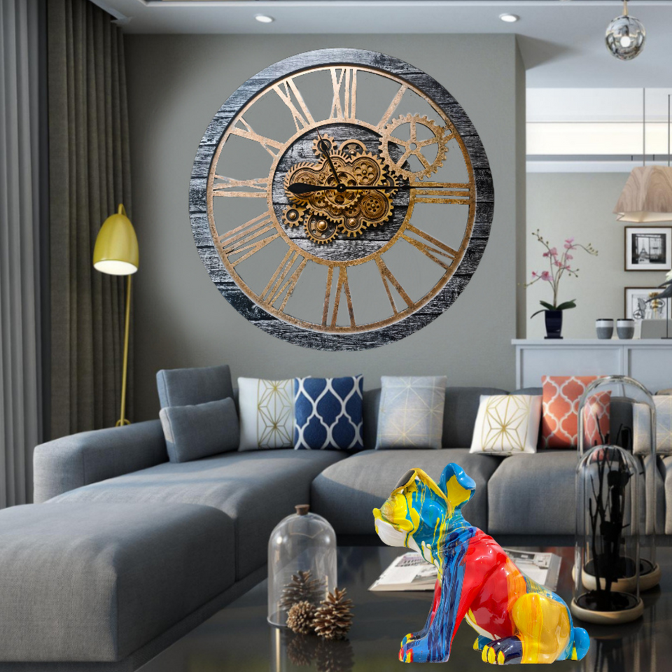 AMERICA LINE WALL CLOCK ROUND 36 INCH CARBON GREY – The Gears Clock